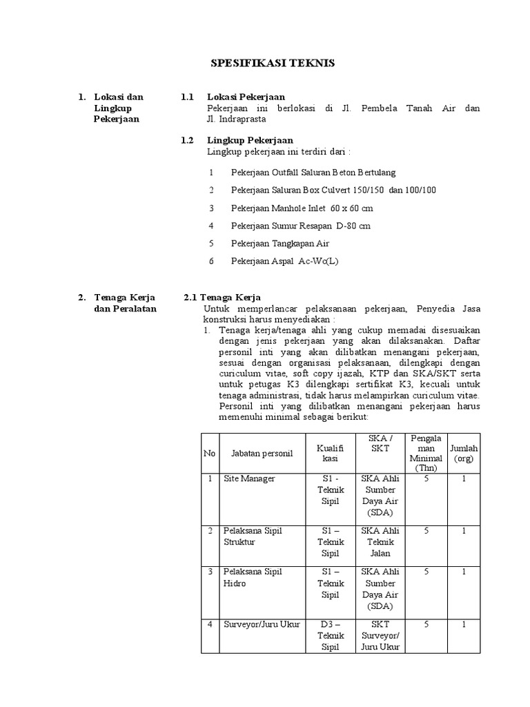 Spesifikasi Teknis Box Culvert Outfall Petarev | PDF