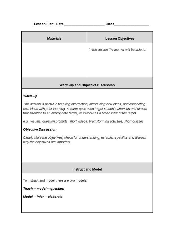 Lesson Plan: Date - Class | PDF