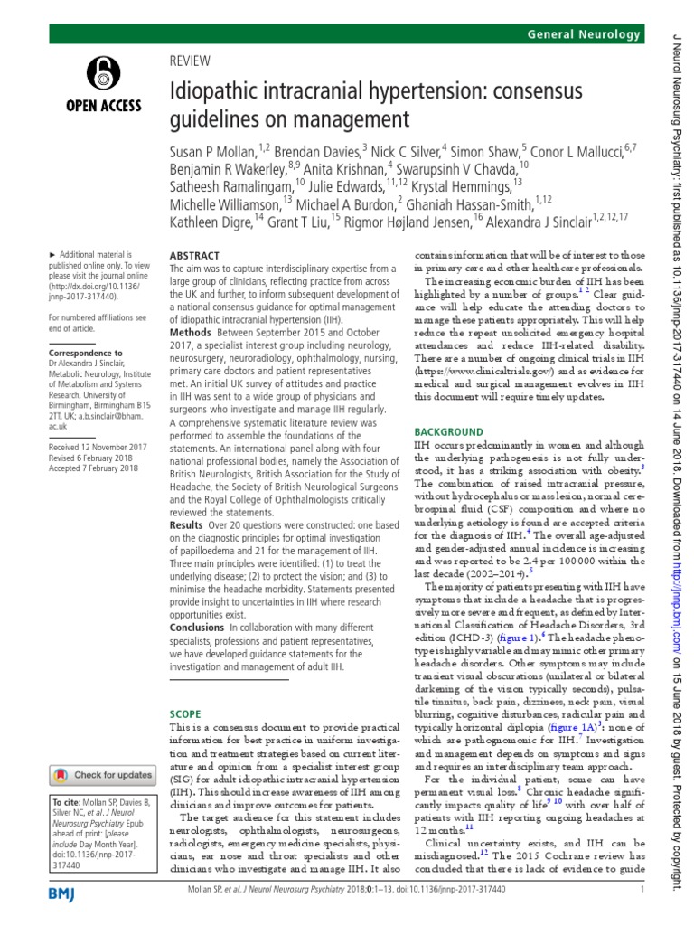 Idiopathic Intracranial Hypertension Guidelines 2018 | PDF | Headache ...