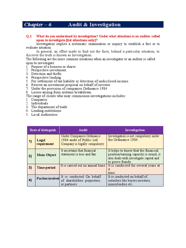 Audit vs Investigation - Key Differences | PDF | Audit | Investor
