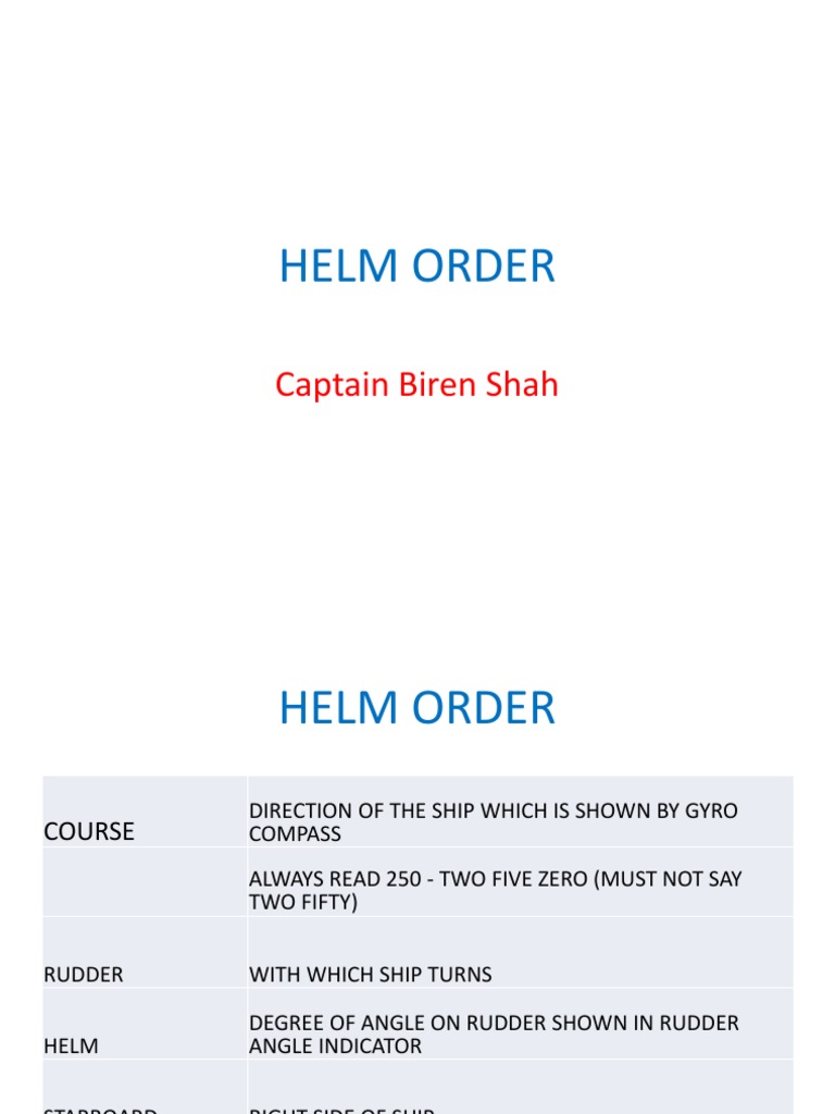 Helm Order: Captain Biren Shah | PDF | Navigation | Ships