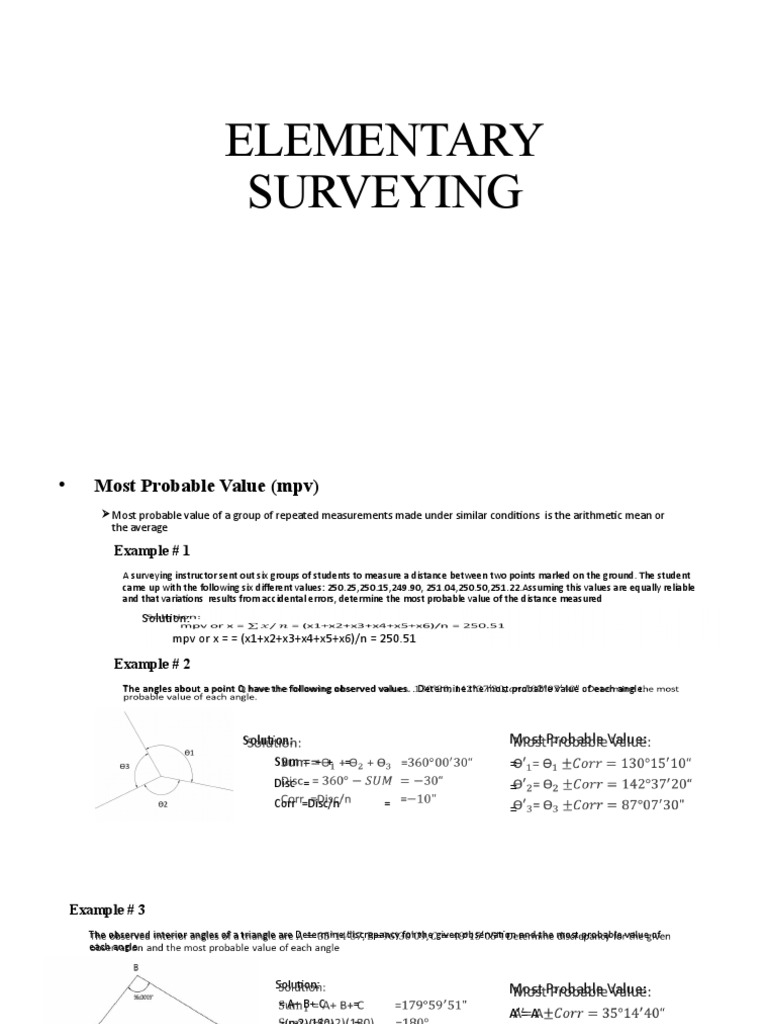 Elementary Surveying | PDF | Errors And Residuals | Mean