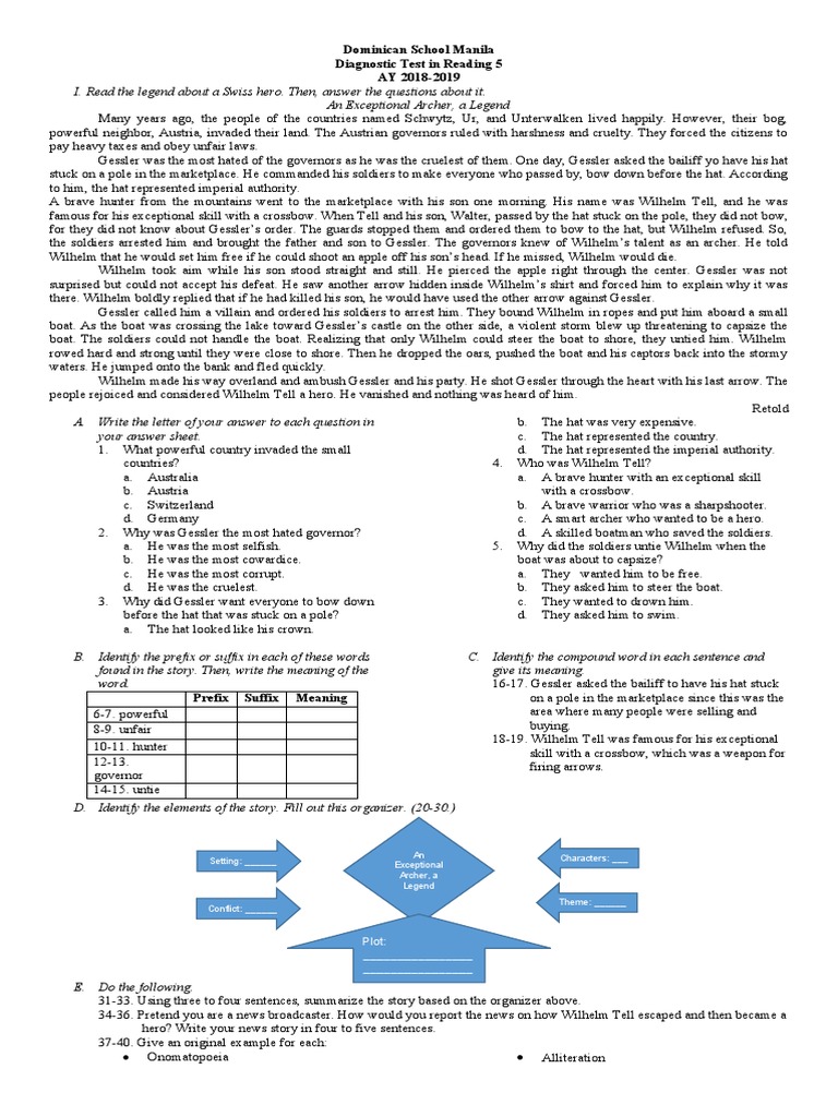 Diagnostic Test RDG 5 | PDF | Archery | Violence