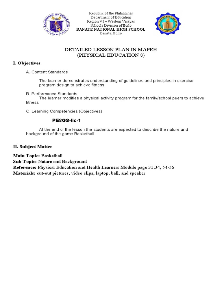 Detailed Lesson Plan in BASKETBALL Nature and Background | PDF | Lesson ...