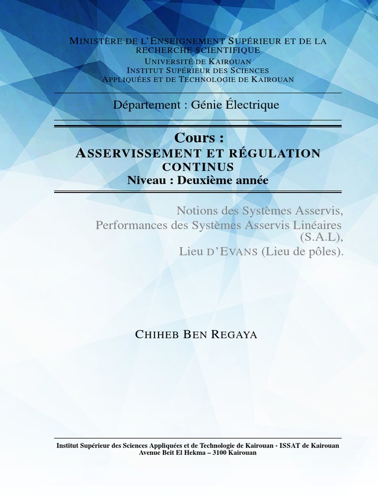 Cours sur l'Asservissement et Régulation | PDF | Automatisation ...