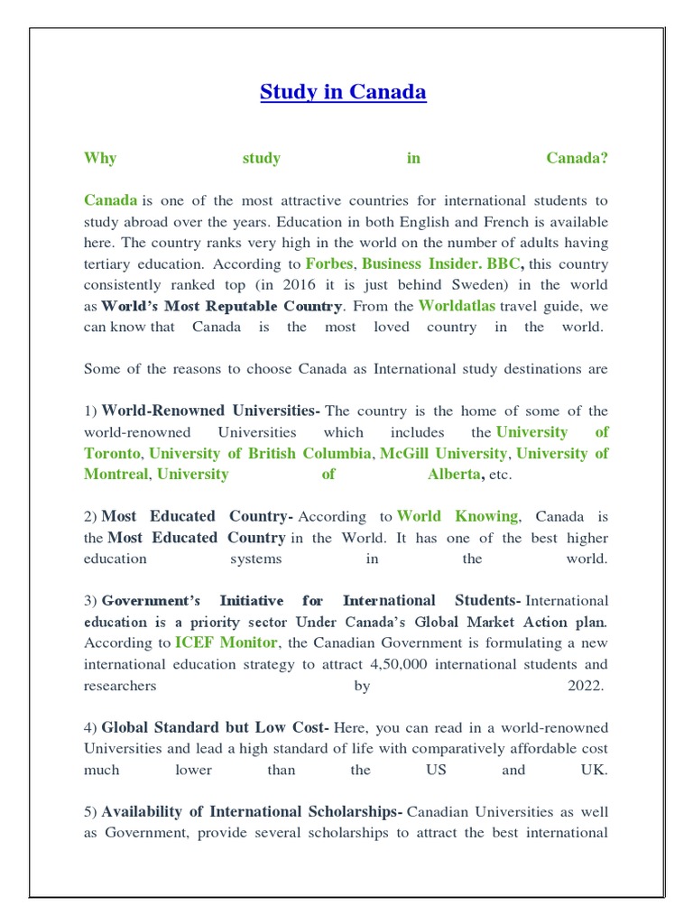 Study in Canada | PDF | International Student | Canada