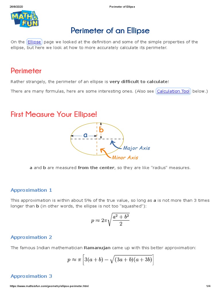 Perimeter of An Ellipse Perimeter of An Ellipse | PDF | Ellipse ...