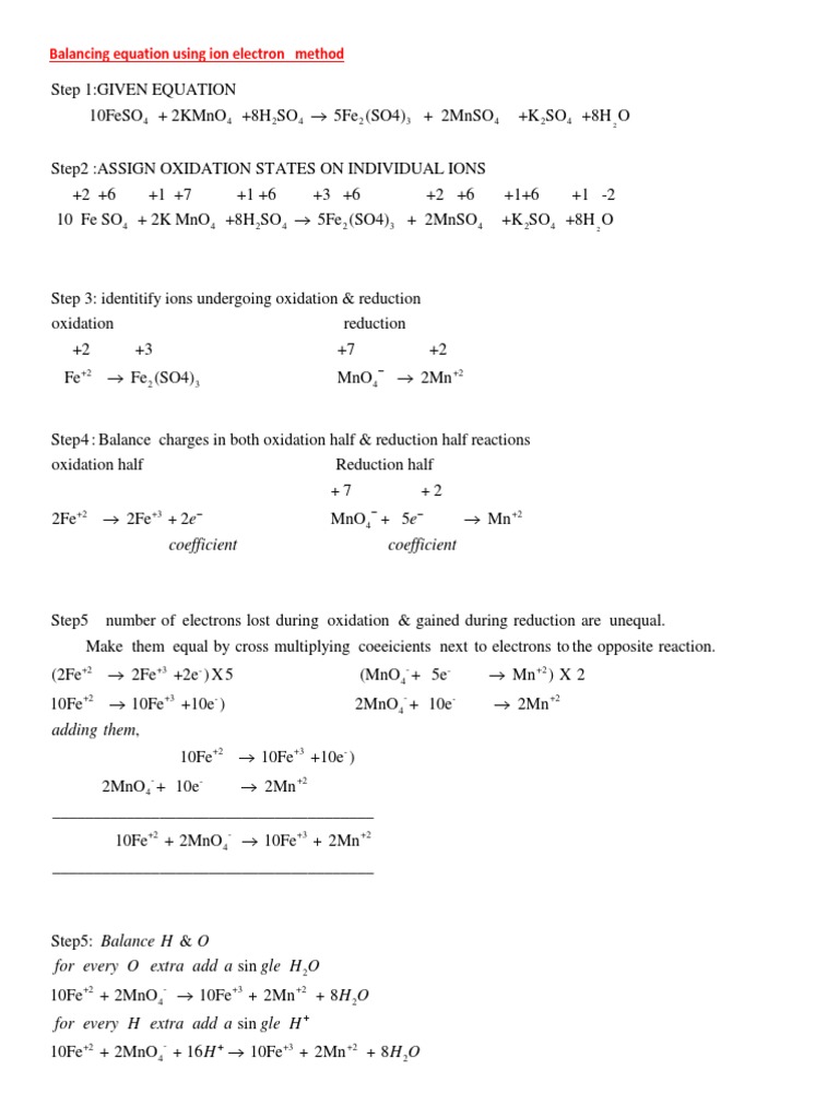 Balancing Equation Using Ion Electron Method | PDF