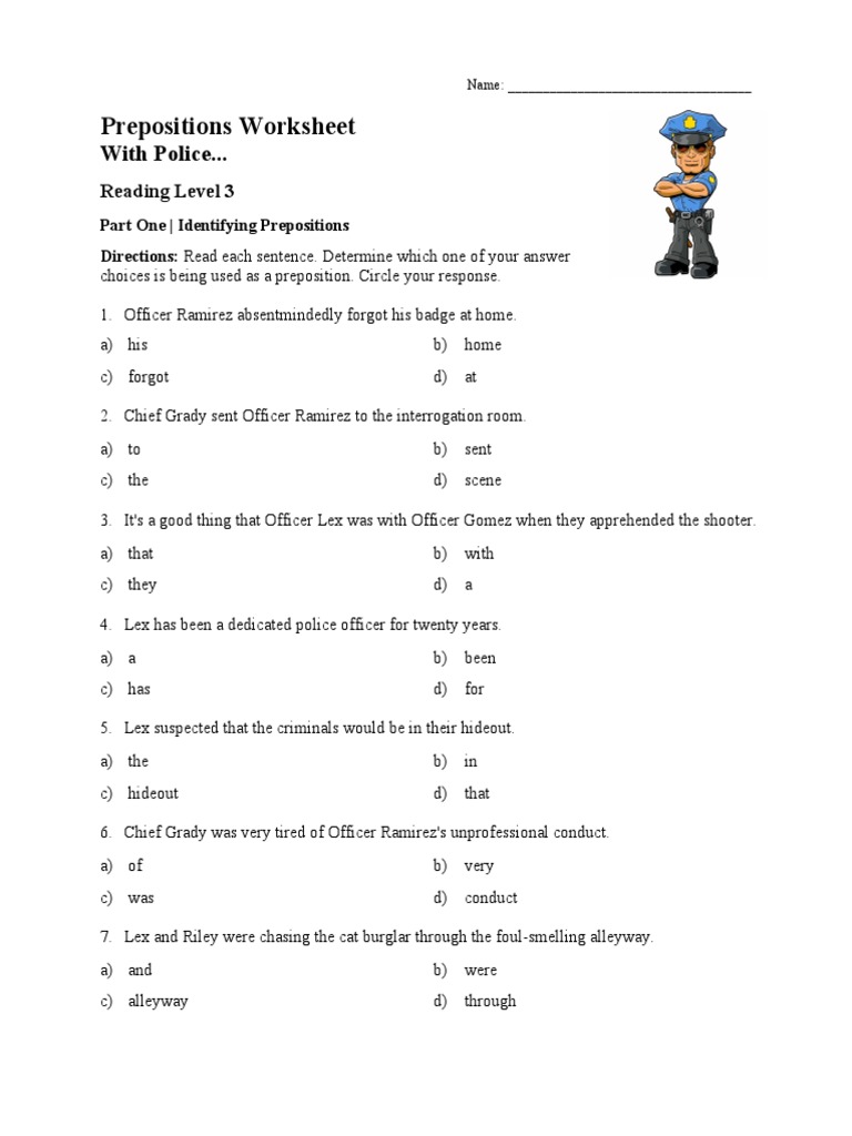 Prepositions Worksheet: With Police.. | PDF | Crime & Violence | Crime ...