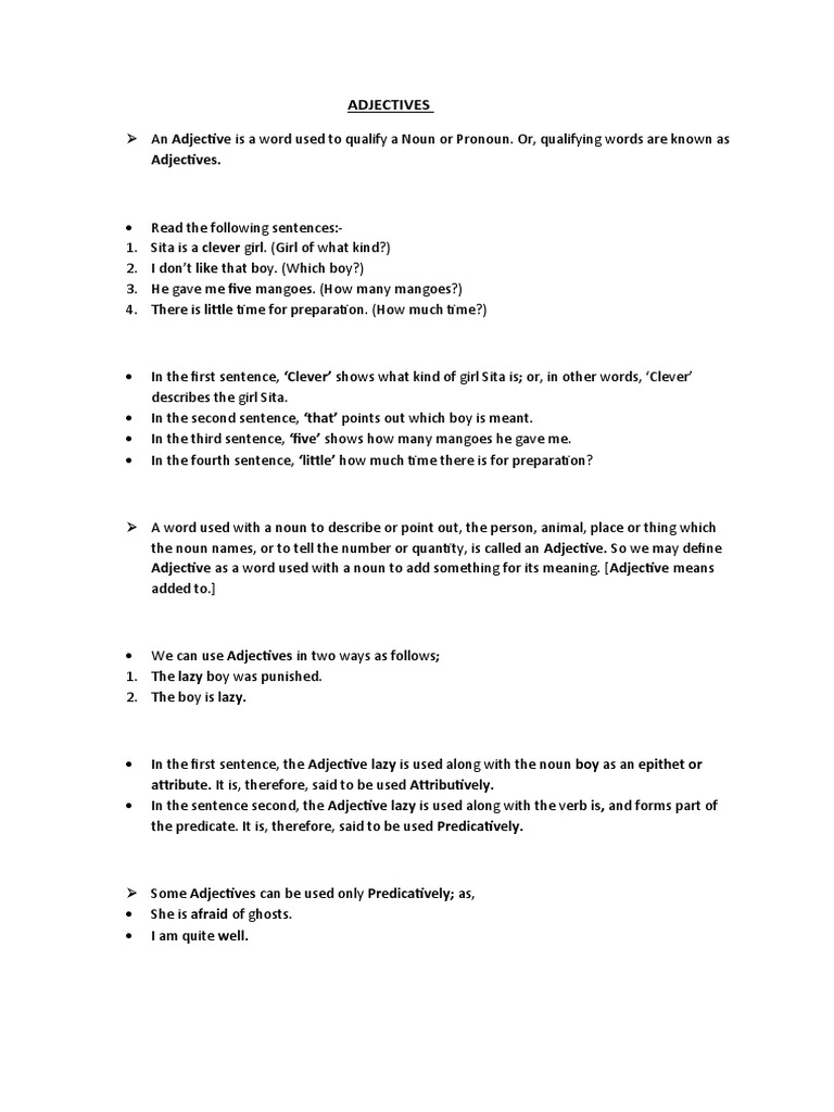 ADJECTIVES | PDF | Grammatical Gender | Adjective