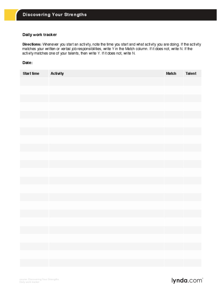 Daily Work Tracker for Strengths Discovery | PDF | Self-Improvement