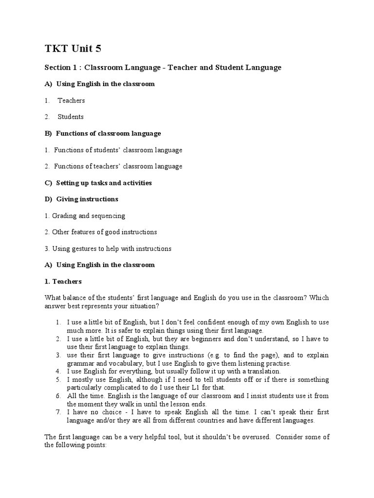 TKT Unit 5 | Download Free PDF | Classroom | Teachers