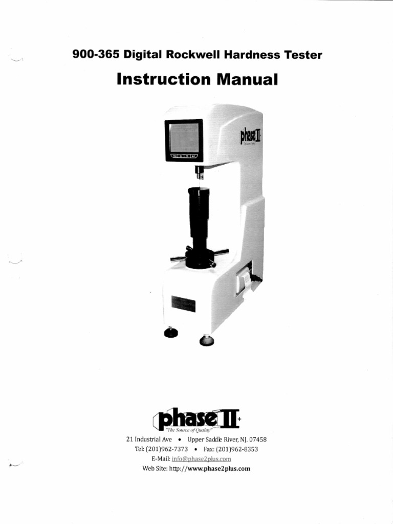 Phase Ii 900-365 Digital Rockwell Hardness Tester Instruction Manual | PDF