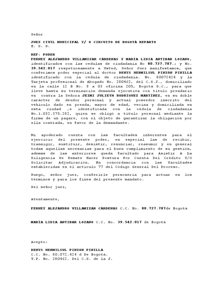 Poder Ejecutivo de Menor Cuantía Con Garantía Real | PDF | Bogotá | Gobierno