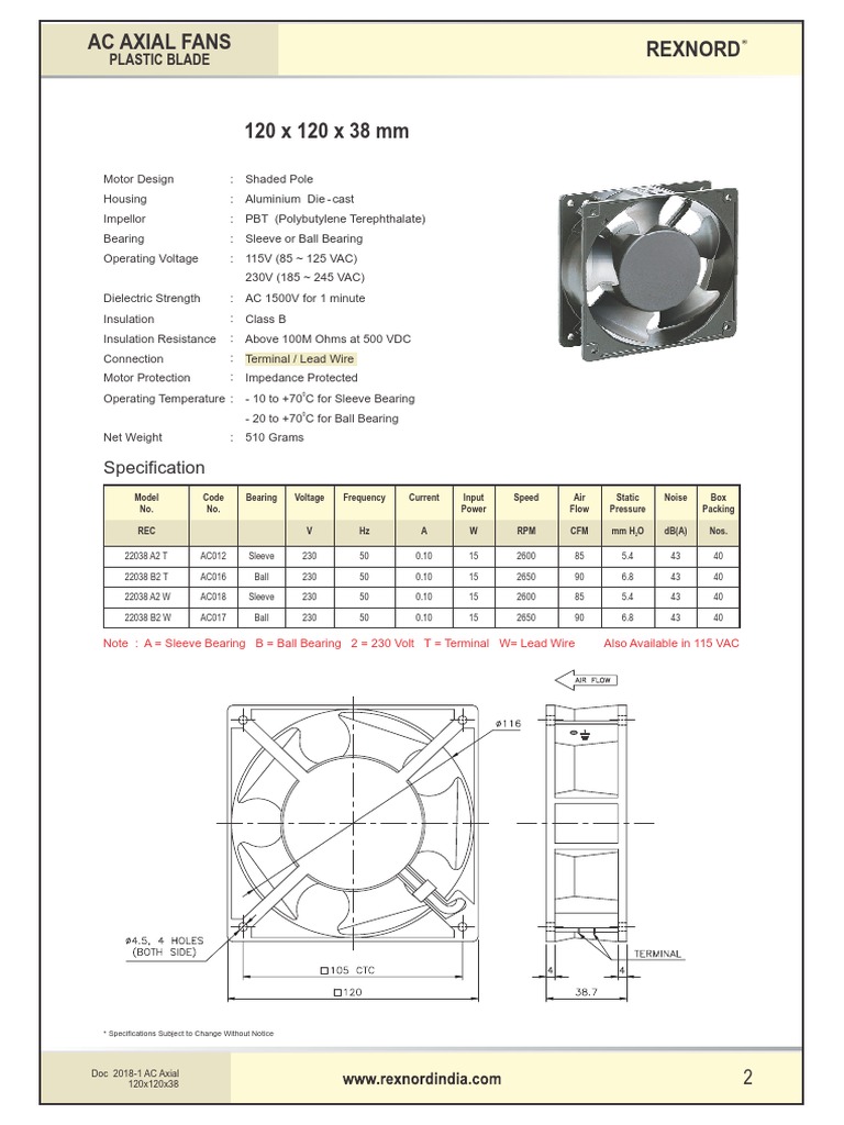 Ac Axial Fans Rexnord: Plastic Blade | PDF