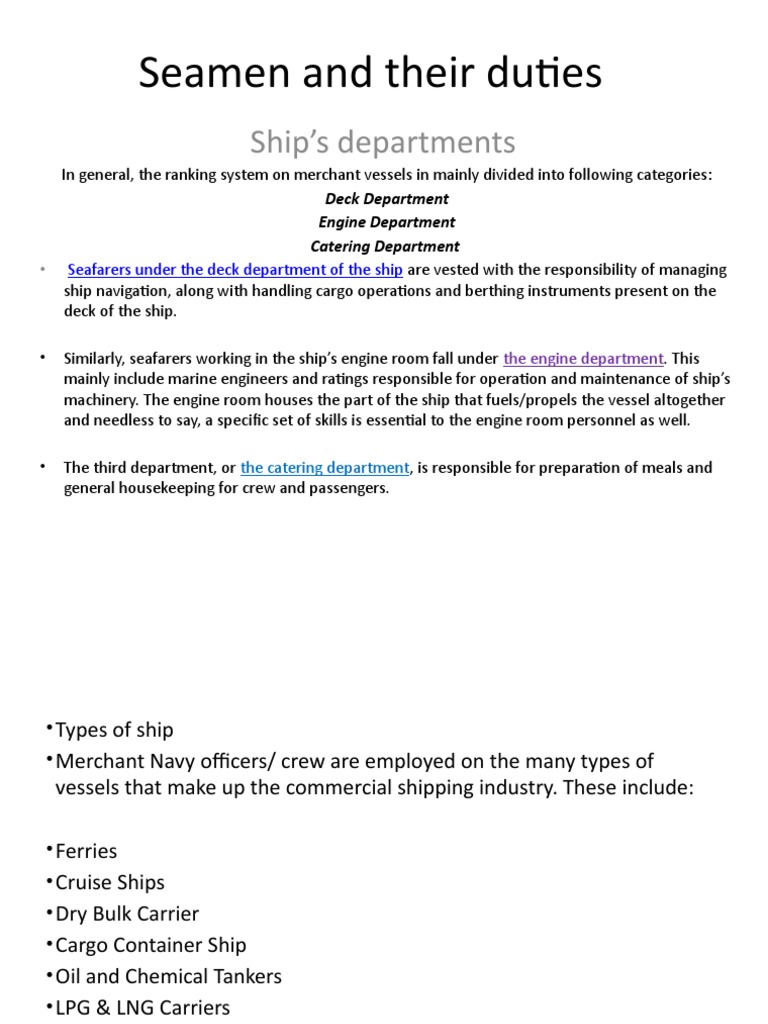 Seamen and Their Duties | PDF | Ships | Sailor