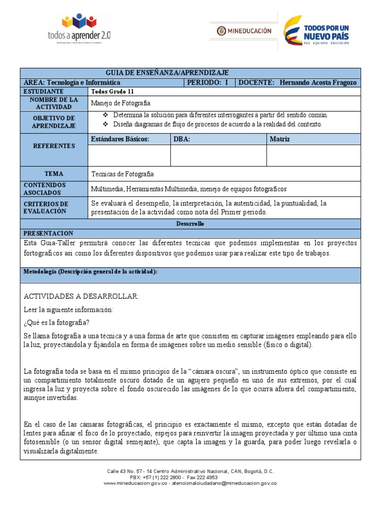 Guia 11 Fotografia Tecnologia e Informatica | PDF | Óptica | Imagen