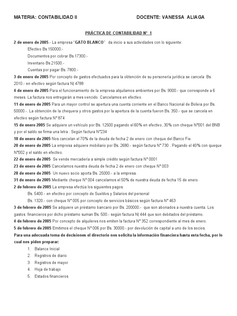 Tema 6 - Practica #1 | PDF | Cheque | Contabilidad