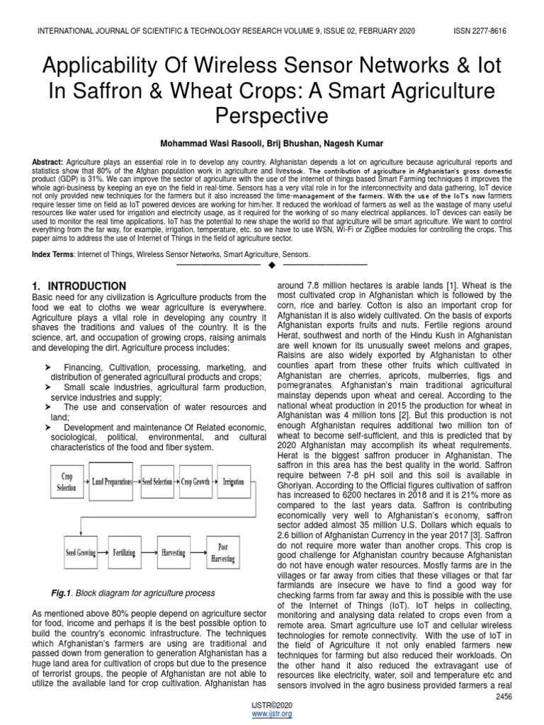 Applicability of Wireless Sensor Networks Iot in Saffron Wheat Crops A ...