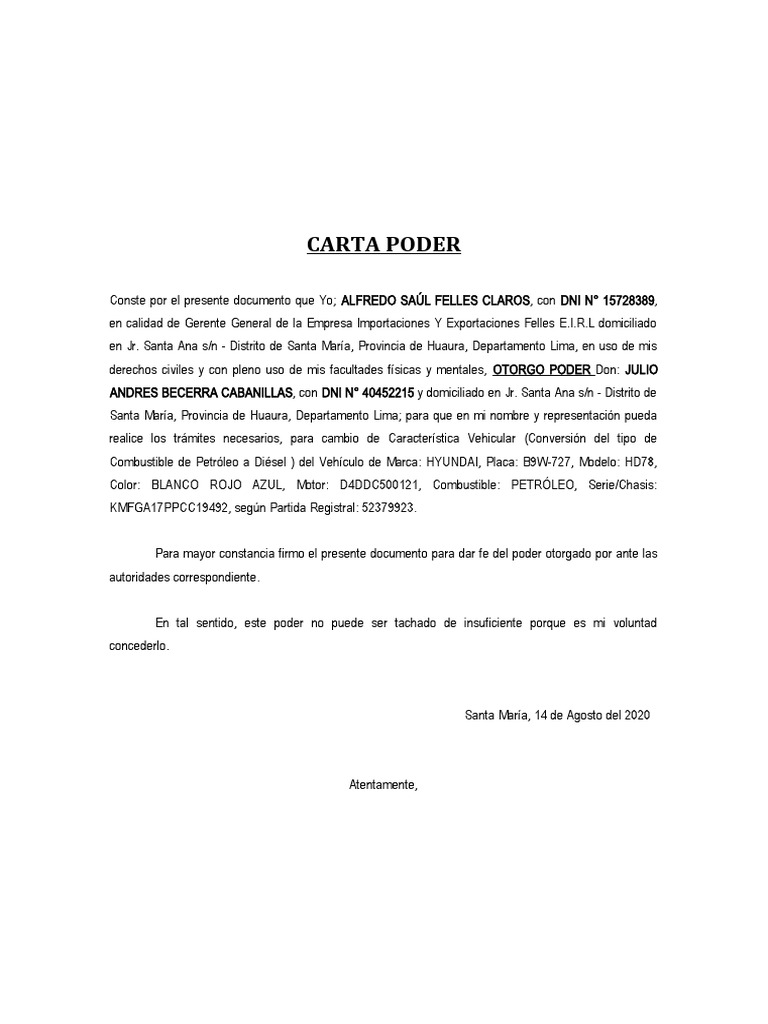 CARTA PODER Tramitar NOTARIA | PDF | Derecho