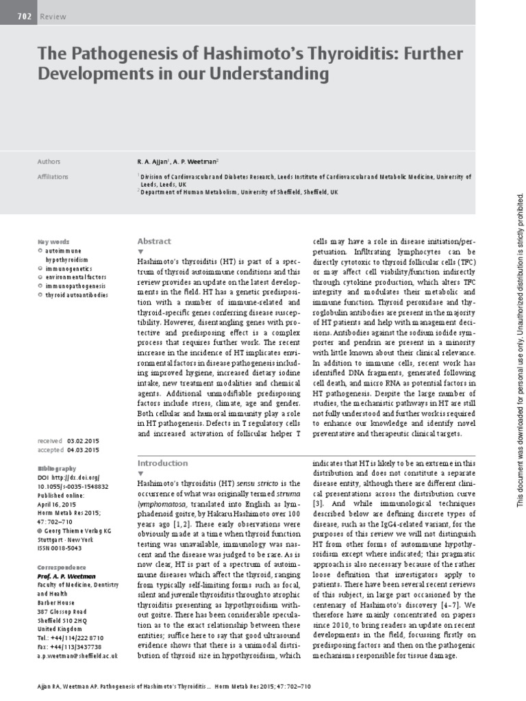 The Pathogenesis of Hashimoto's Thyroiditis: Further Developments in ...