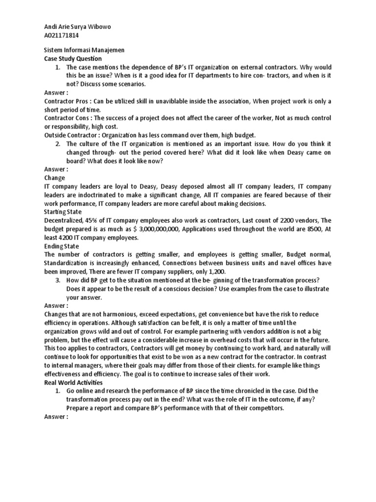 Case Study Question | PDF | Bp | Turnover (Employment)