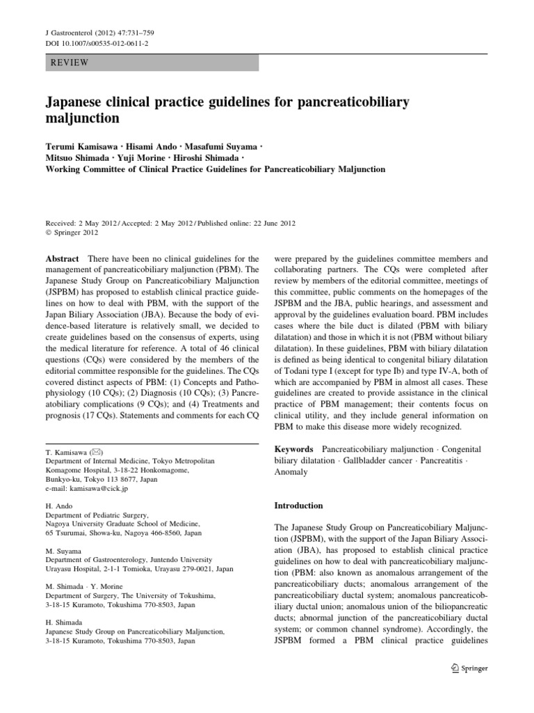 Japanese Clinical Practice Guidelines For Pancreaticobiliary ...