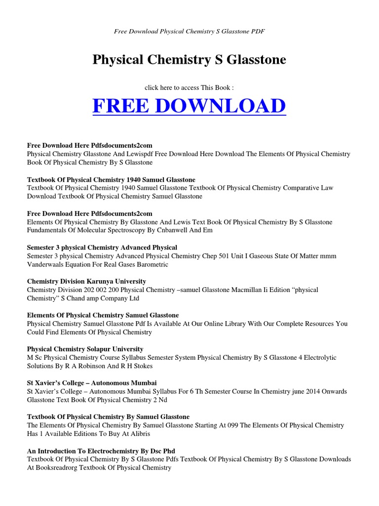 Free Download: Physical Chemistry S Glasstone | PDF | Textbook ...