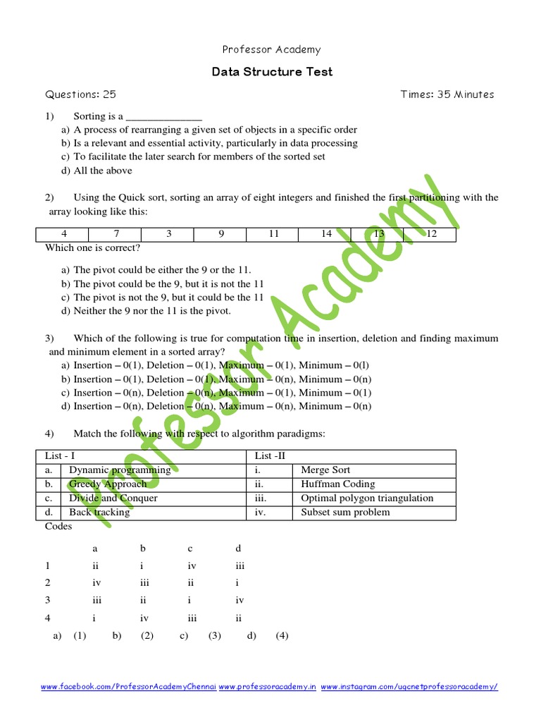 Data Structure Test | PDF | Array Data Structure | Time Complexity