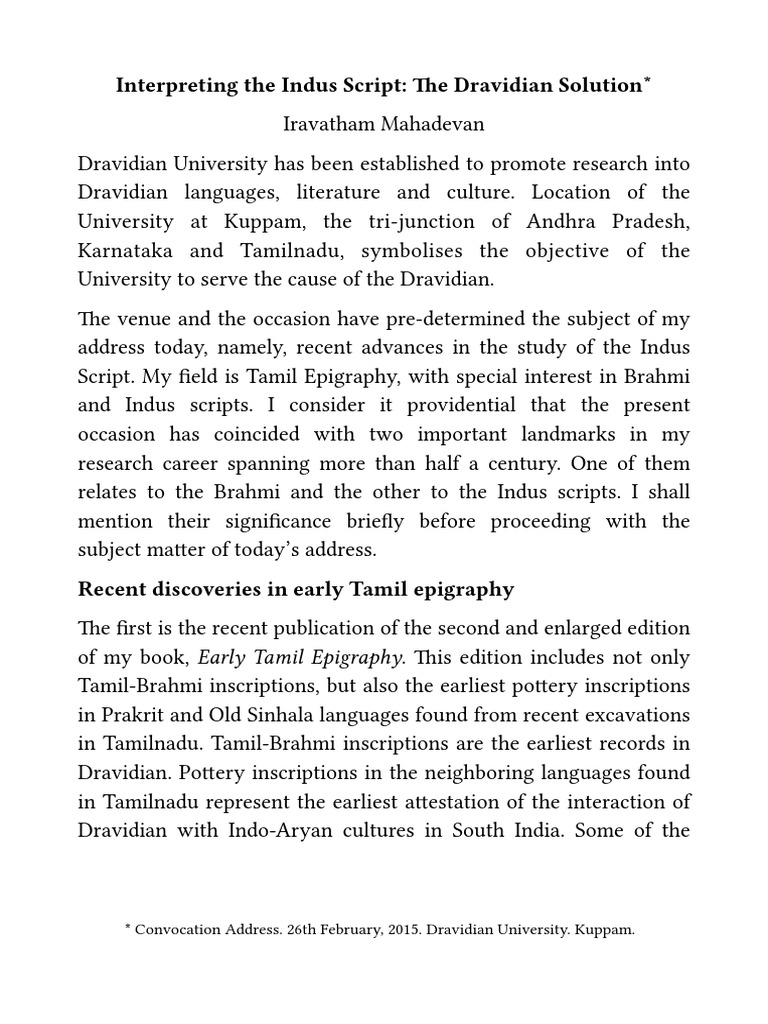 Dravidian Roots of Indus Script | PDF | Semiotics | Symbols