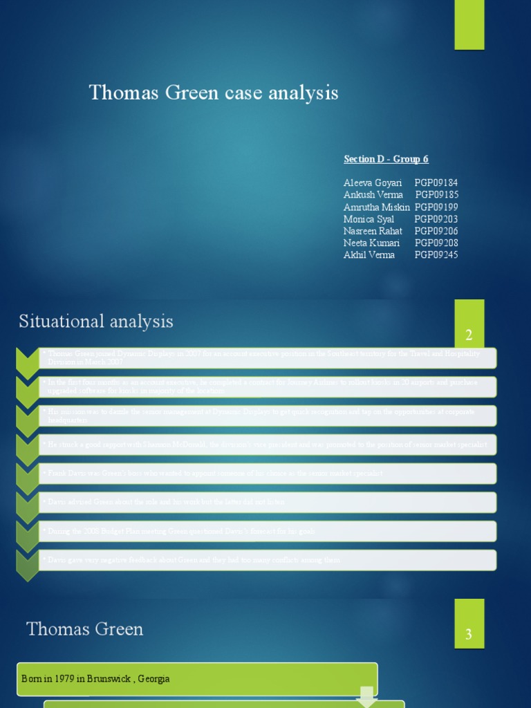 Thomas Green Case Analysis: Section D - Group 6 | PDF | Motivation ...