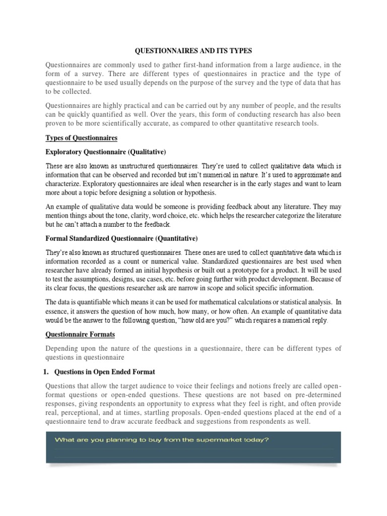 Types of Questionnaires Explained | PDF | Questionnaire | Question