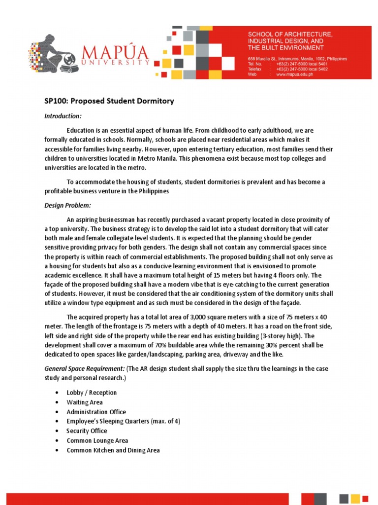 SP 100 Student Dormitory | PDF | Dormitory