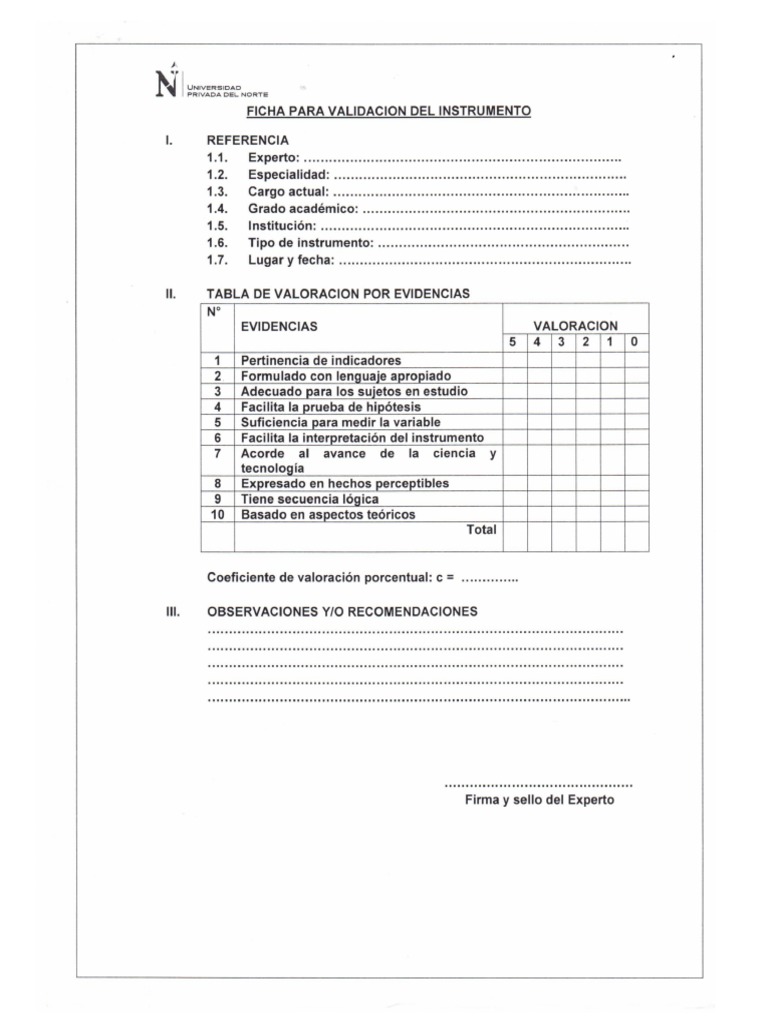 Ficha de Validacion de Instrumento | PDF