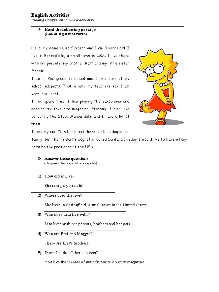 Worksheet #3 Reading | PDF | Lisa Simpson | Bart Simpson