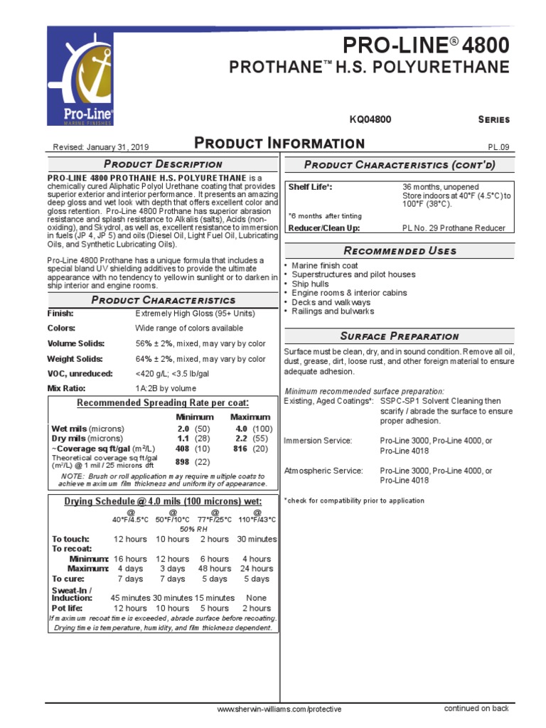 Pro-Line 4800: Prothane H.S. Polyurethane | PDF | Oil | Ct Scan