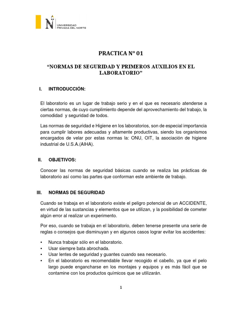 Práctica 1 Normas de Seguridad y Primeros Auxilios | PDF | Laboratorios | Toxicidad