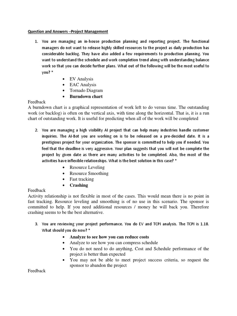 Question and Answers - Project Management | Download Free PDF | Project ...