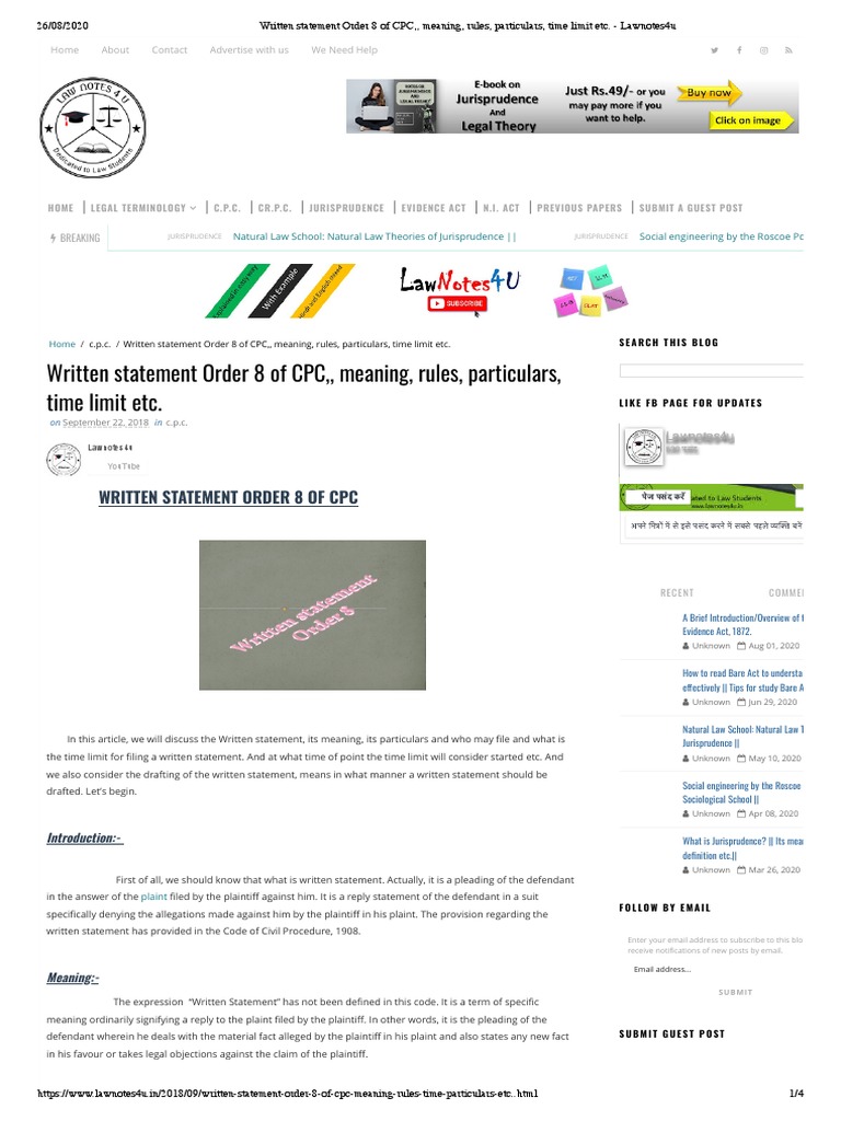 Written Statement Order 8 of CPC,, Meaning, Rules, Particulars, Time ...