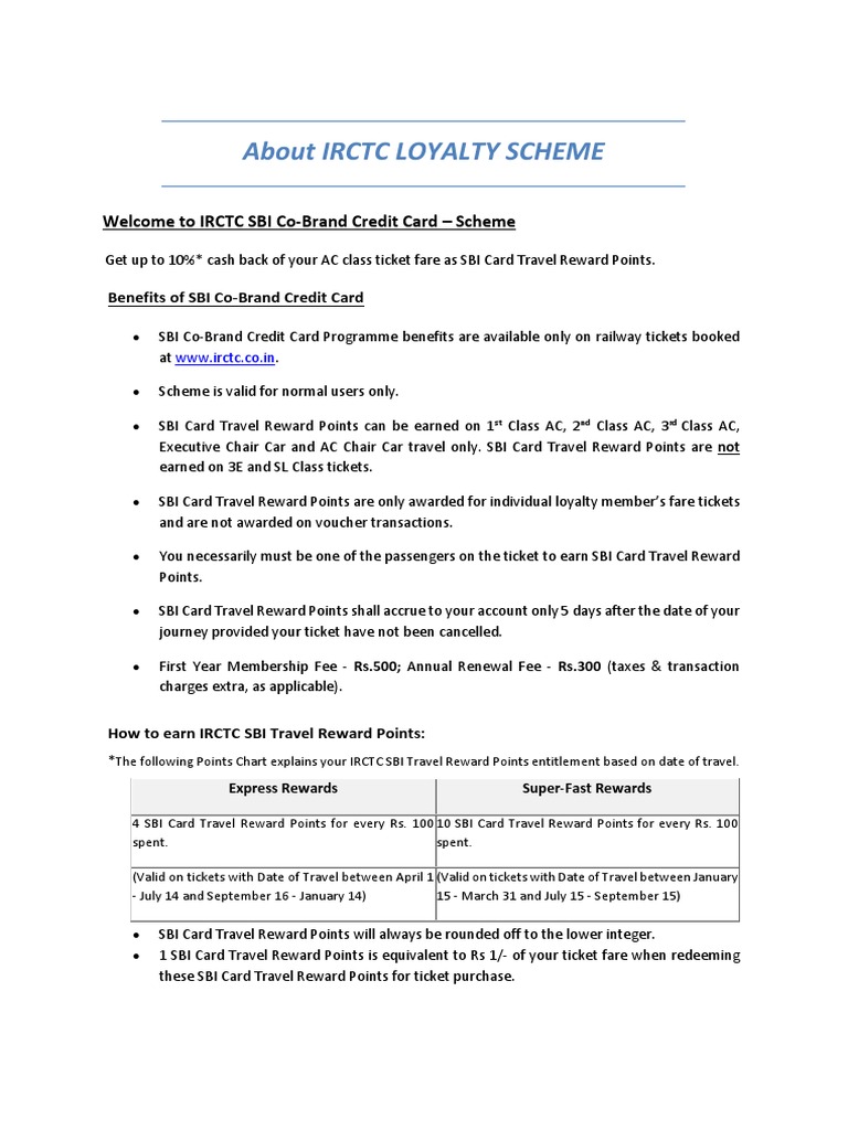 About Irctc Loyalty Scheme: Welcome To IRCTC SBI Co-Brand Credit Card ...