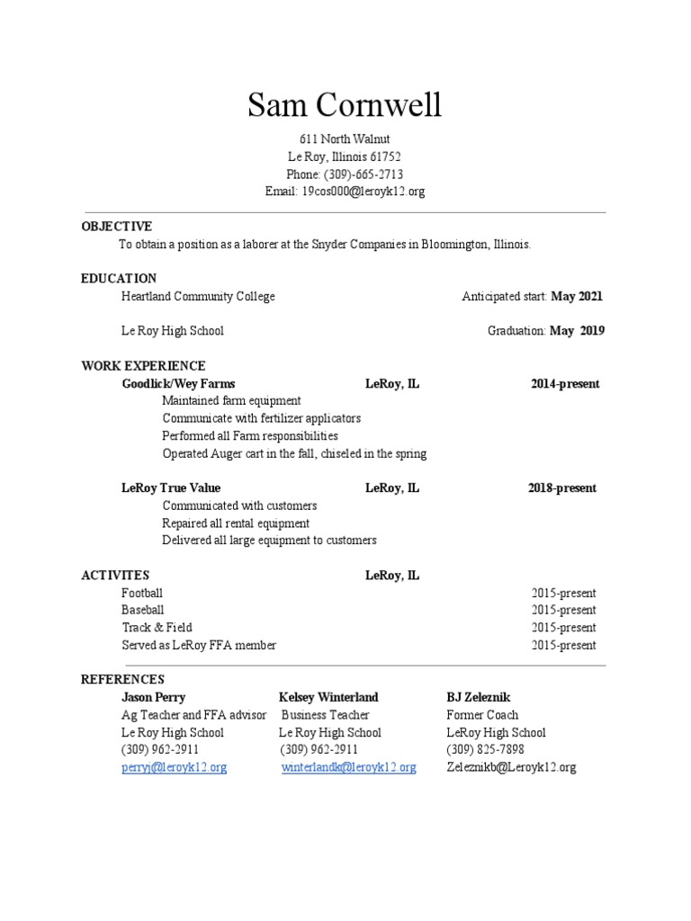 Sam Cornwell: Objective | PDF