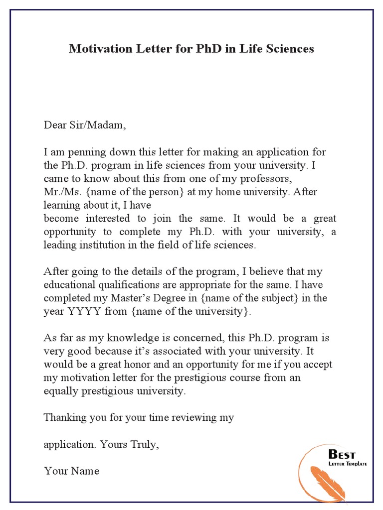 Motivation Letter For Phd Best Letter Templates