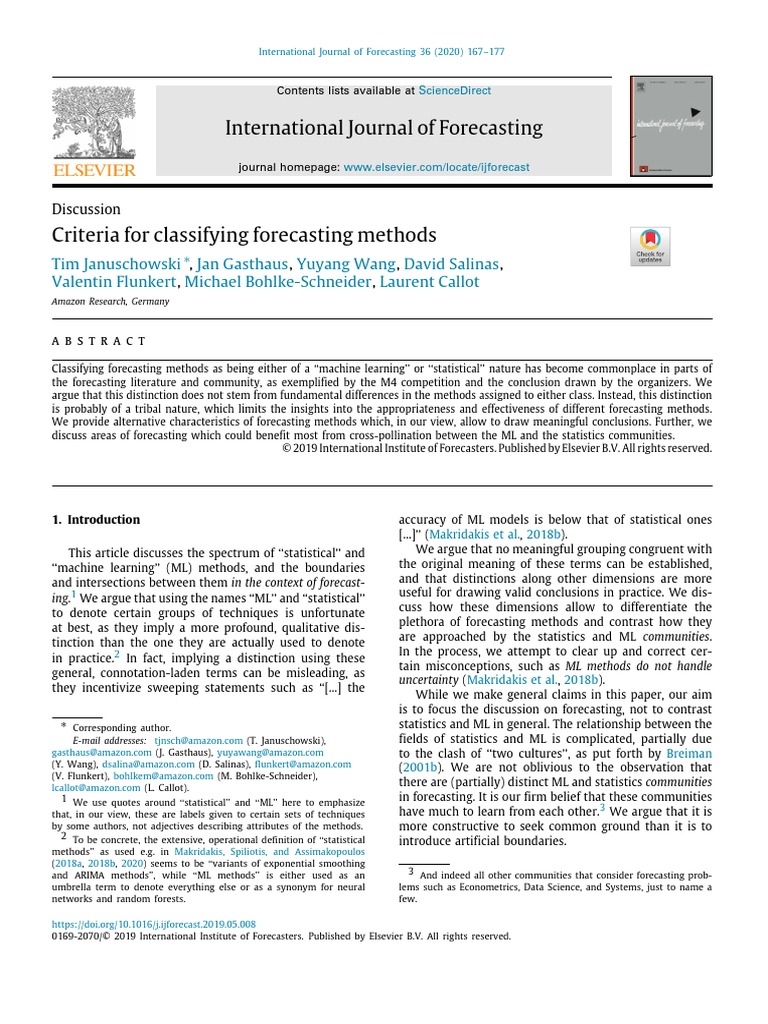 Criteria For Classifying Forecasting Me - 2020 - International Journal of Foreca PDF | PDF ...