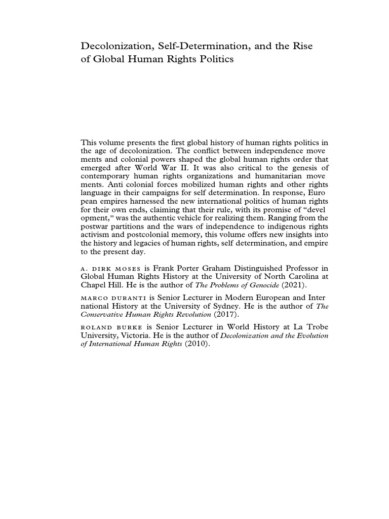 Decolonization, Self - Determination, and The Rise of Global Human ...