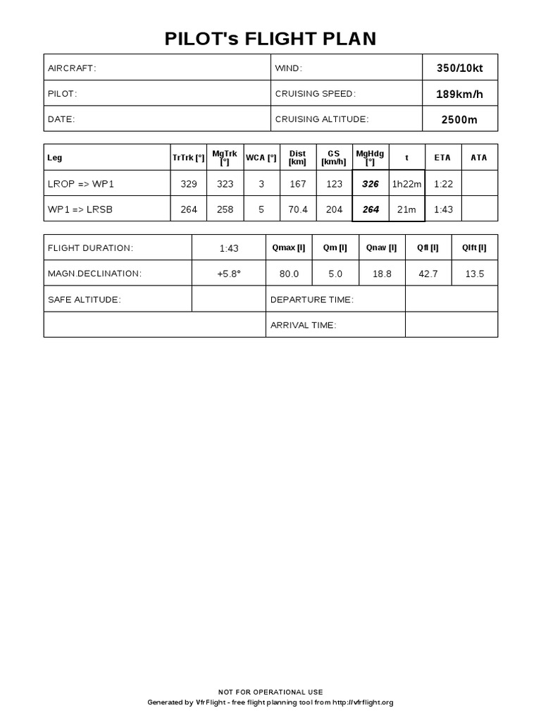 Pilot'S Flight Plan: Lrop Wp1 329 323 3 167 123 1h22m 1:22 | PDF