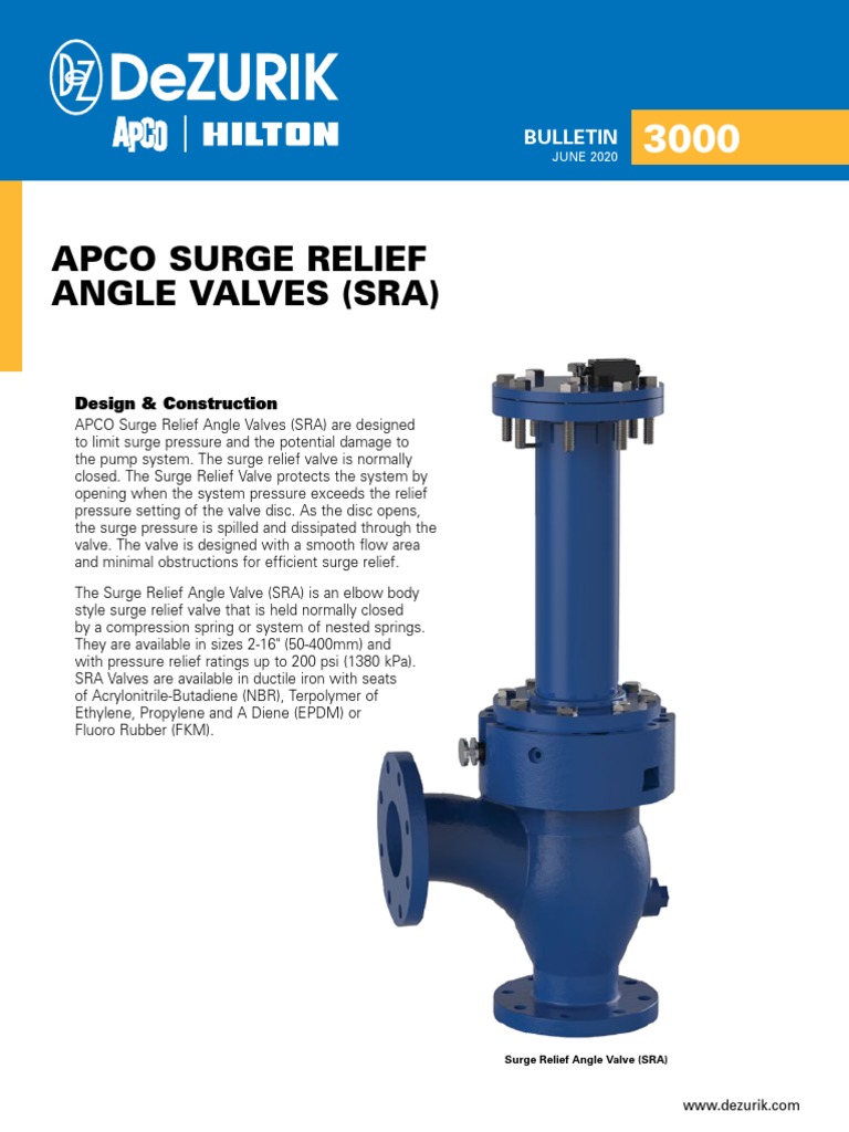 Apco Surge Relief Angle Valves (Sra) : Bulletin | PDF | Valve ...