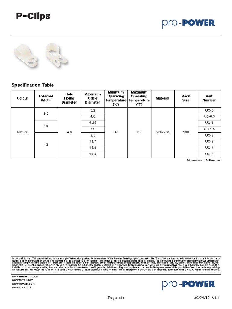P-Clips: Specification Table | Download Free PDF | Business