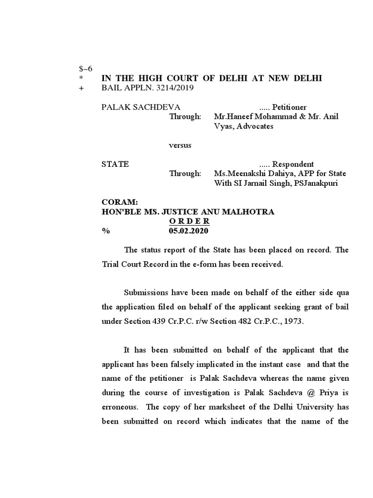 In The High Court of Delhi at New Delhi | PDF | Bail | Common Law
