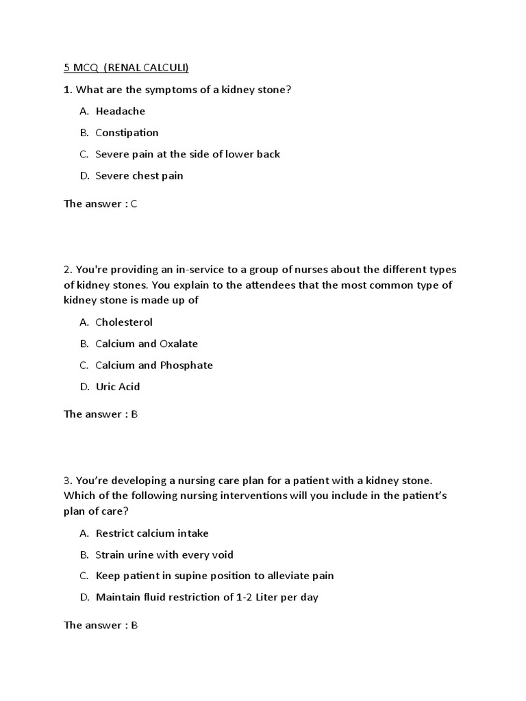 MCQ (Renal Calculi) | PDF
