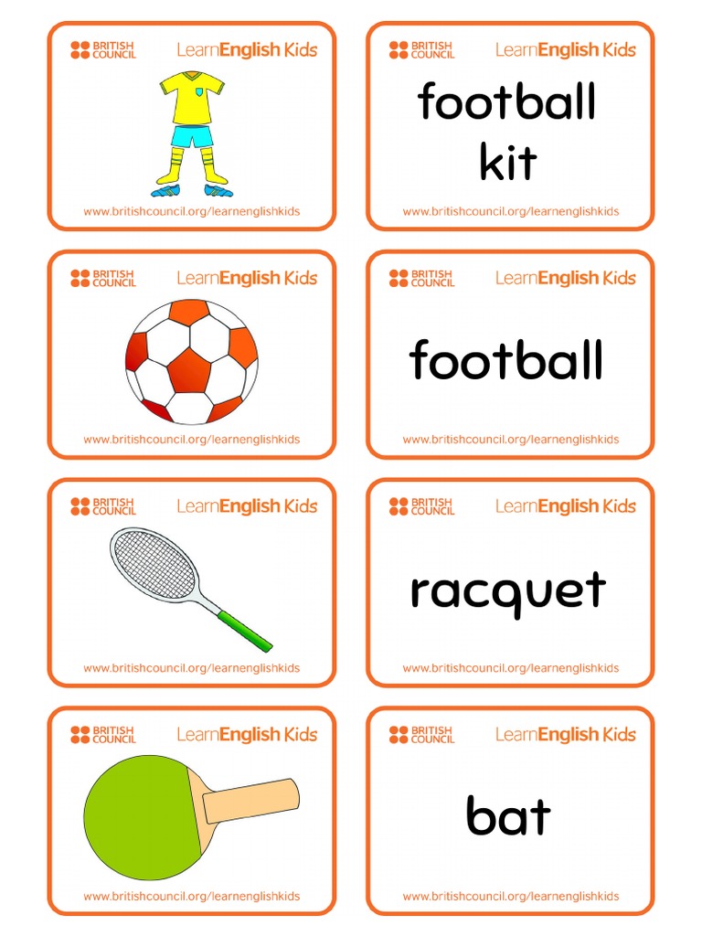 Flashcards Sports Equipment 2018 PDF | PDF | Games & Activities